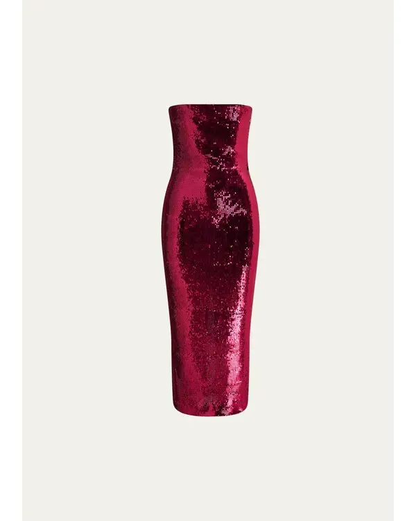 Alex Perry Strapless Sequined Mesh Midi Cocktail Dress