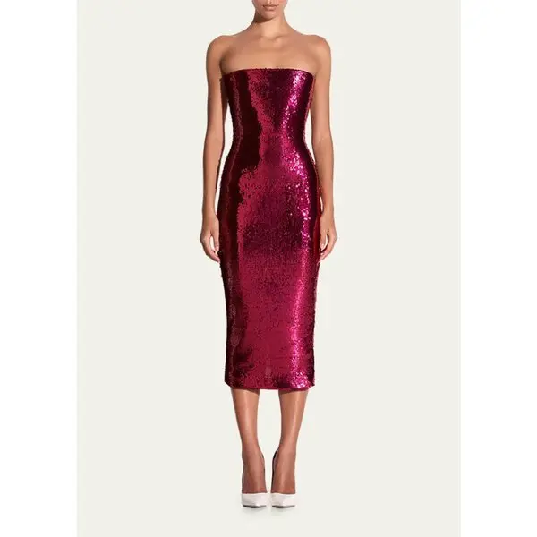 Alex Perry Strapless Sequined Mesh Midi Cocktail Dress