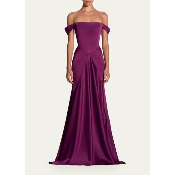 Alex Perry Off-the-shoulder Paneled Satin Crepe Gown