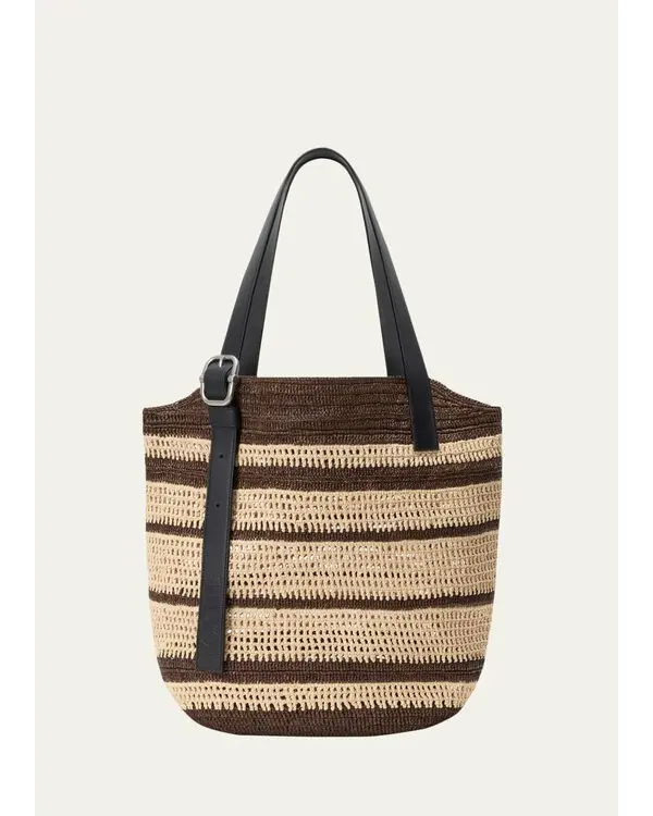 Loewe X Paula's Ibiza Loop Striped Raffia Basket Tote Bag