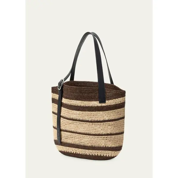 Loewe X Paula's Ibiza Loop Striped Raffia Basket Tote Bag