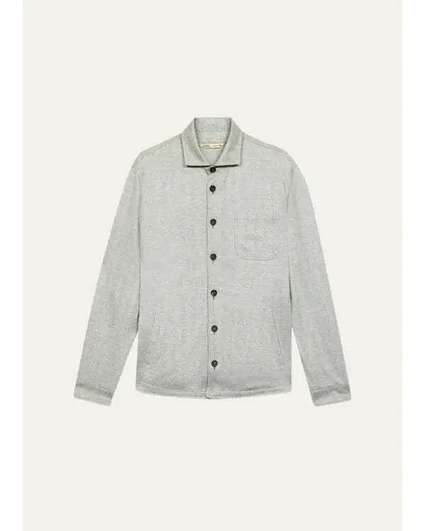 MAURIZIO BALDASSARI Linen, Silk And Cotton Herringbone Overshirt - Green