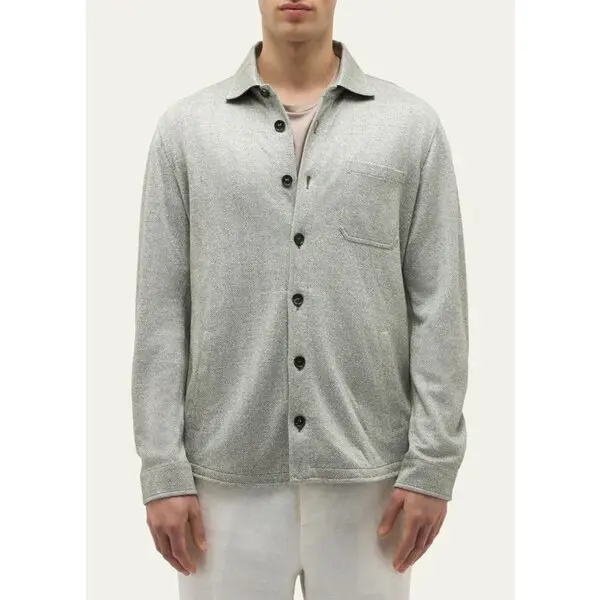 MAURIZIO BALDASSARI Linen, Silk And Cotton Herringbone Overshirt - Green