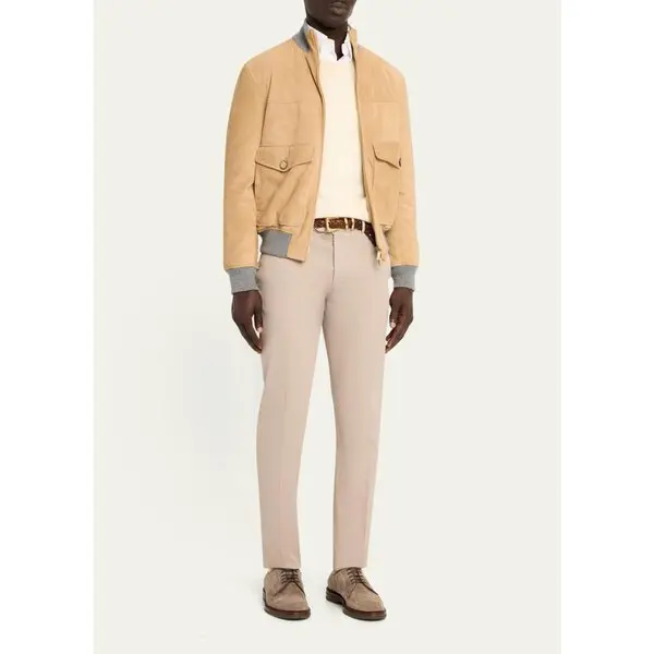 Brunello Cucinelli Suede Knit-trim Bomber Jacket - Tan