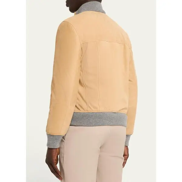 Brunello Cucinelli Suede Knit-trim Bomber Jacket - Tan