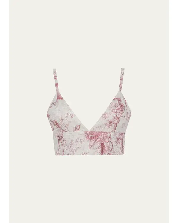 L'Agence Kaori Etoile-print Linen Bralette Top