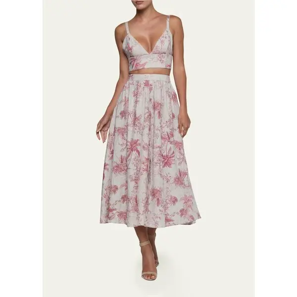 L'Agence Kaori Etoile-print Linen Bralette Top