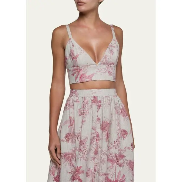 L'Agence Kaori Etoile-print Linen Bralette Top