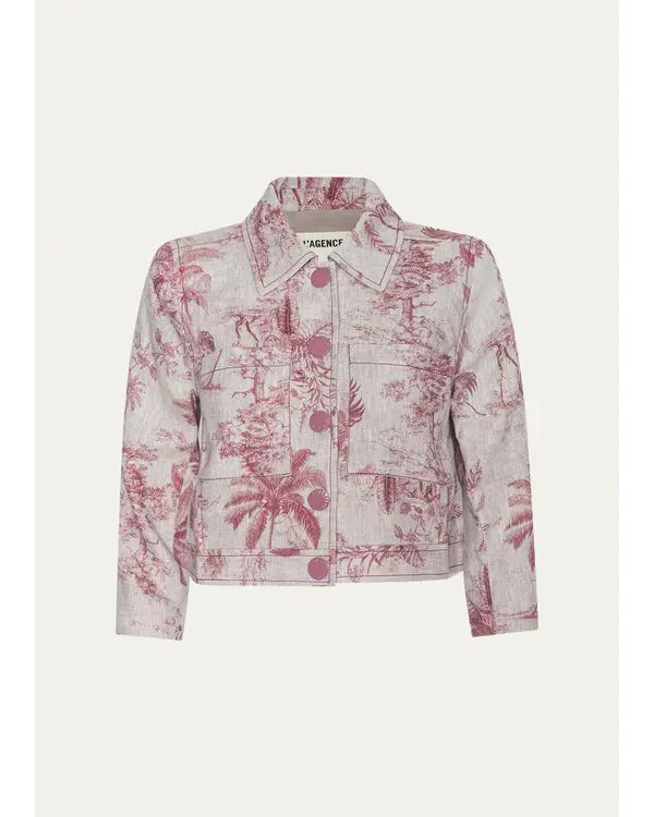 L'Agence Eda Cropped Etoile-print Linen Jacket