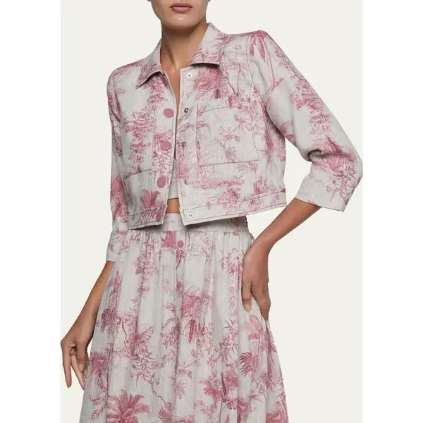L'Agence Eda Cropped Etoile-print Linen Jacket
