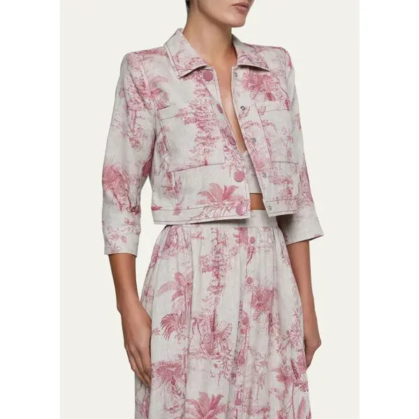 L'Agence Eda Cropped Etoile-print Linen Jacket