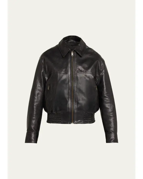 NILI LOTAN Aime Zipped Leather Bomber Jacket