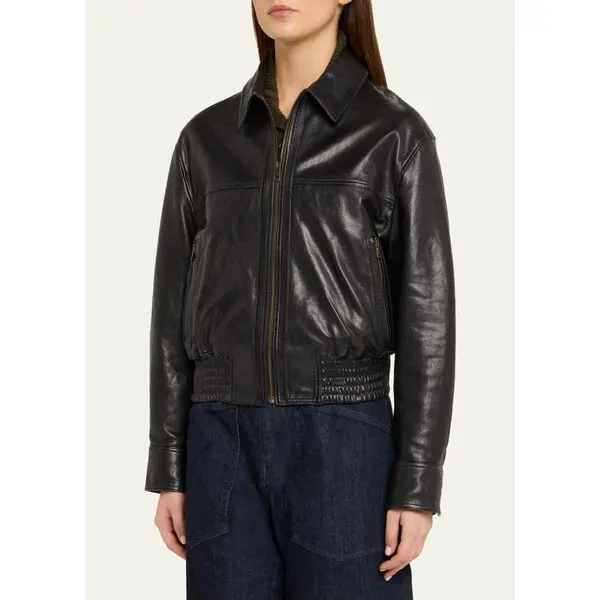 NILI LOTAN Aime Zipped Leather Bomber Jacket