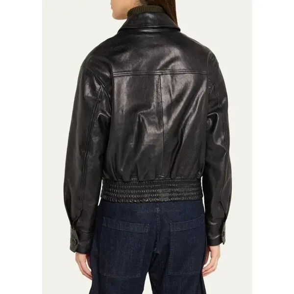 NILI LOTAN Aime Zipped Leather Bomber Jacket