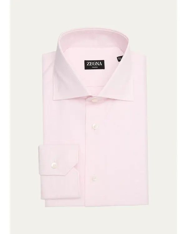 Zegna Micro-check Trofeo Cotton Dress Shirt - Pink