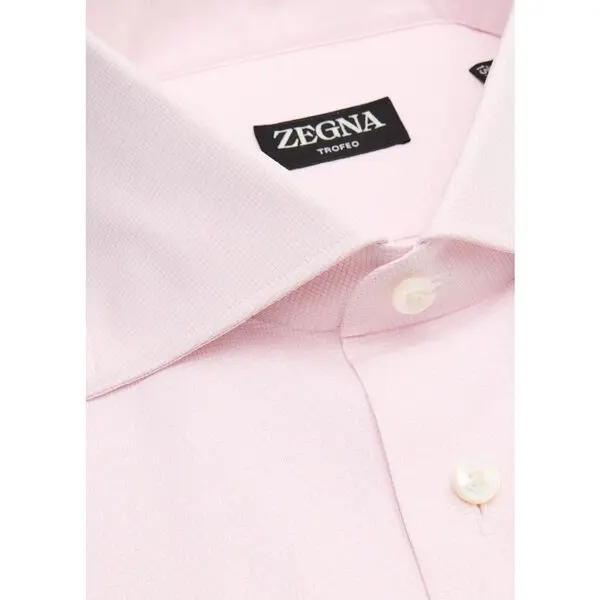 Zegna Micro-check Trofeo Cotton Dress Shirt - Pink