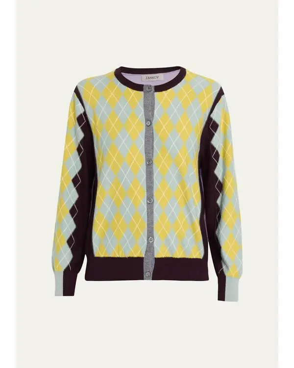 ZANKOV William Wool Argyle Colorblock Cardigan