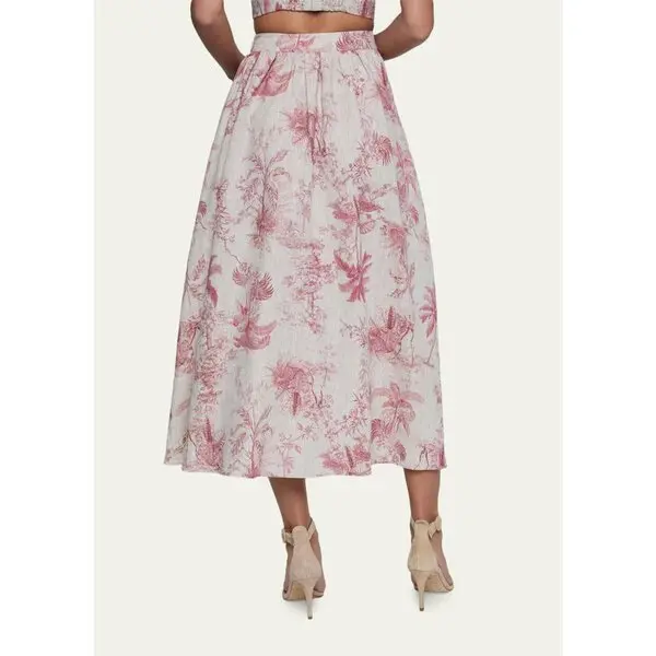 L'Agence Seina Pleated Etoile-print Linen Midi Skirt