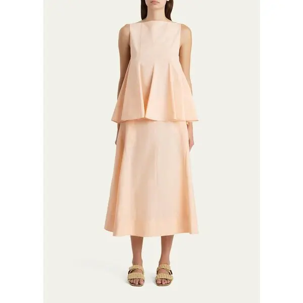 Khaite Artin Paneled Cotton Midi Skirt - Light Peach