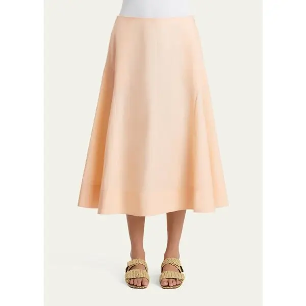 Khaite Artin Paneled Cotton Midi Skirt - Light Peach