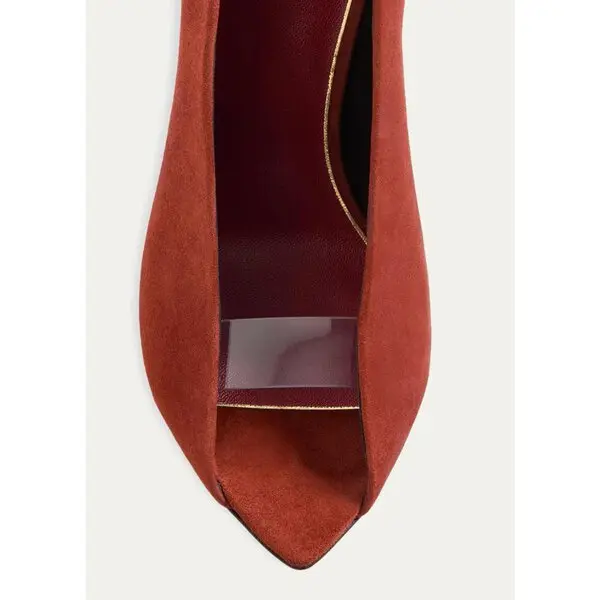 Valentino Garavani 105mm Open Toe Revele Suede Pumps - Rust Axg
