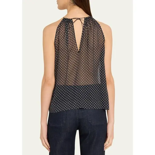 NILI LOTAN Nikki Silk Polka Dot Halter Top - Midnight