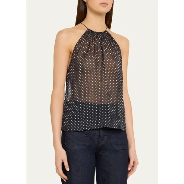 NILI LOTAN Nikki Silk Polka Dot Halter Top - Midnight
