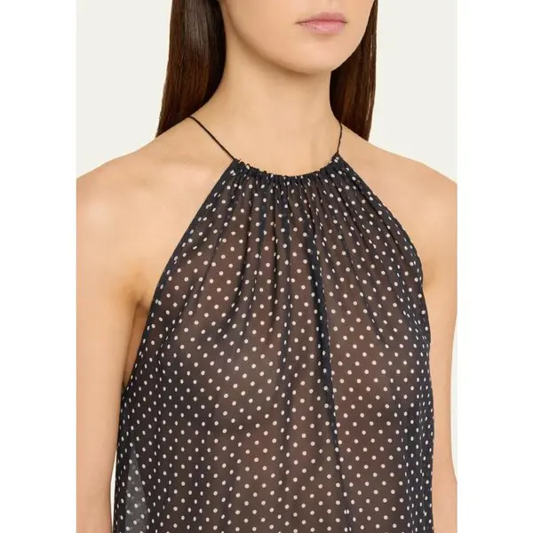 NILI LOTAN Nikki Silk Polka Dot Halter Top - Midnight
