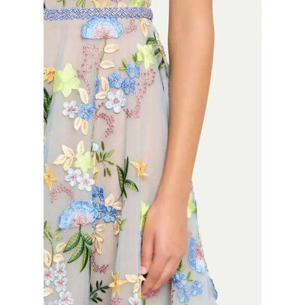 BRONX BANCO Saba Beaded Floral Applique Midi Dress