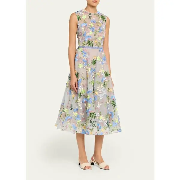 BRONX BANCO Saba Beaded Floral Applique Midi Dress
