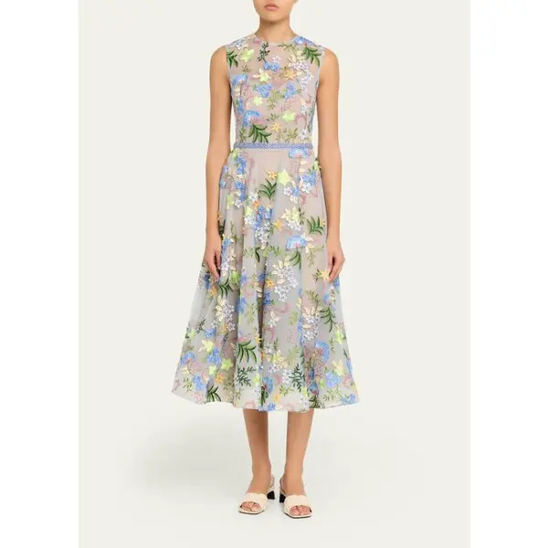 BRONX BANCO Saba Beaded Floral Applique Midi Dress