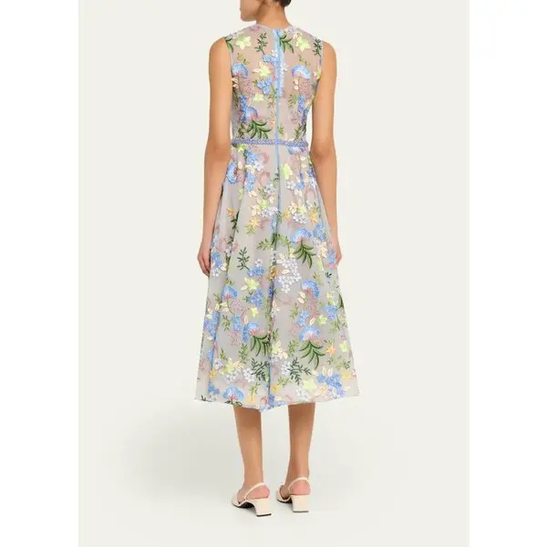 BRONX BANCO Saba Beaded Floral Applique Midi Dress