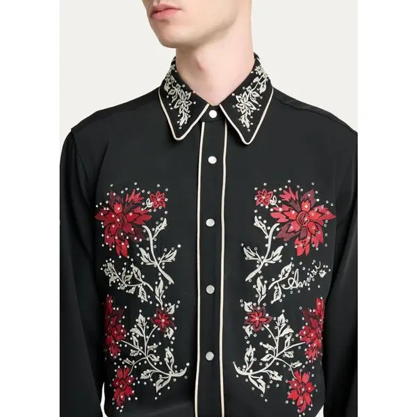 Amiri Flow Crystal-embellished Floral Dress Shirt
