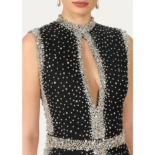 Costarellos Belina Sleeveless Crystal Embroidered Column Gown