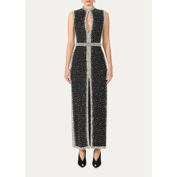 Costarellos Belina Sleeveless Crystal Embroidered Column Gown