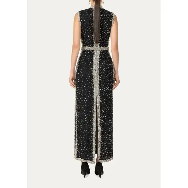 Costarellos Belina Sleeveless Crystal Embroidered Column Gown