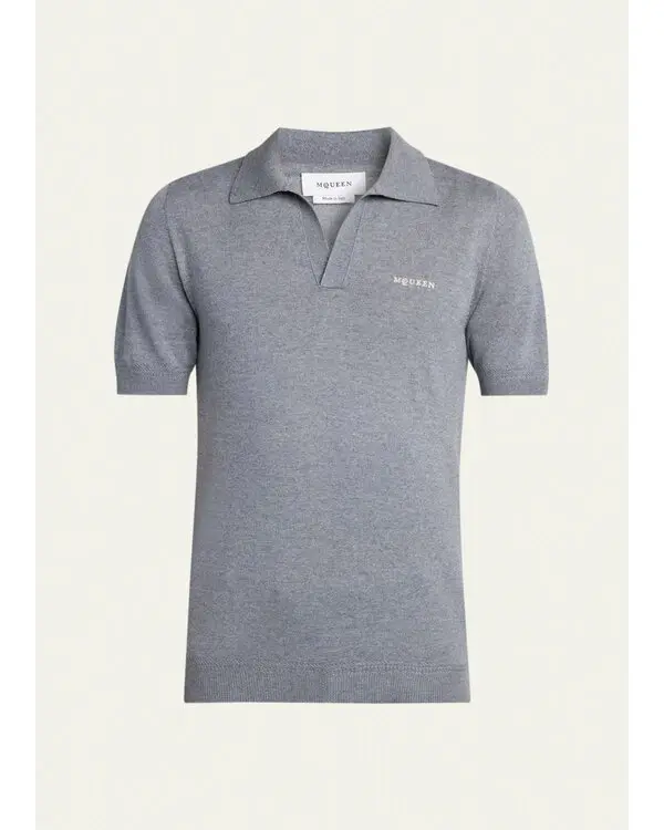 Alexander McQueen Wool Knit Johnny Collar Short-sleeve Polo Sweater