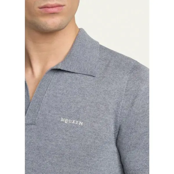 Alexander McQueen Wool Knit Johnny Collar Short-sleeve Polo Sweater
