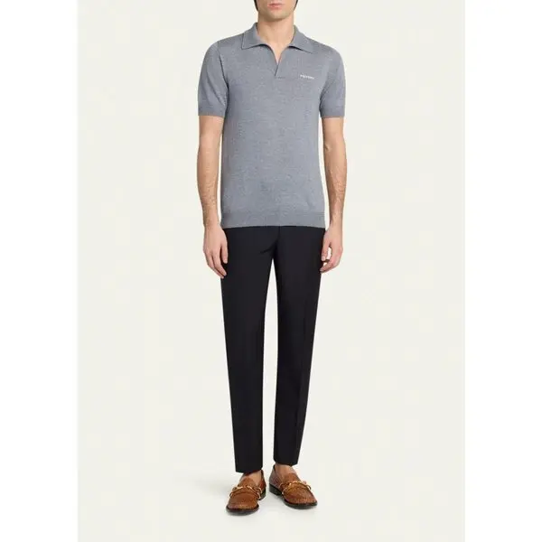 Alexander McQueen Wool Knit Johnny Collar Short-sleeve Polo Sweater