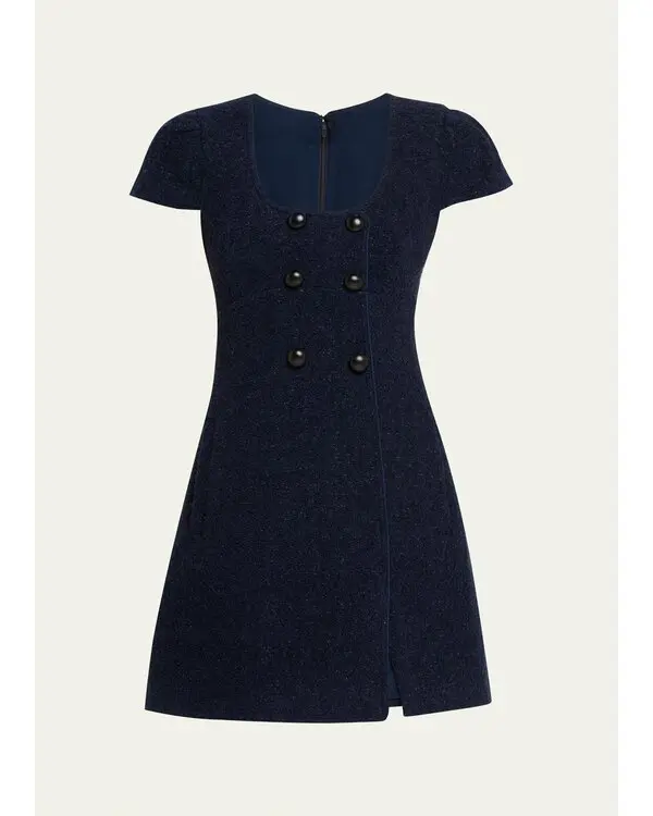 SELF-PORTRAIT Textured Boucle Mini Dress - Navy