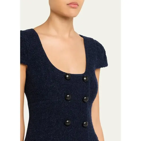 SELF-PORTRAIT Textured Boucle Mini Dress - Navy
