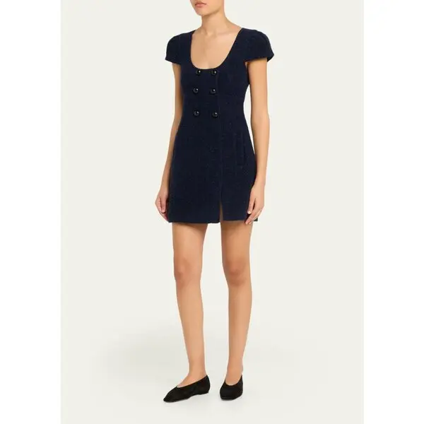 SELF-PORTRAIT Textured Boucle Mini Dress - Navy