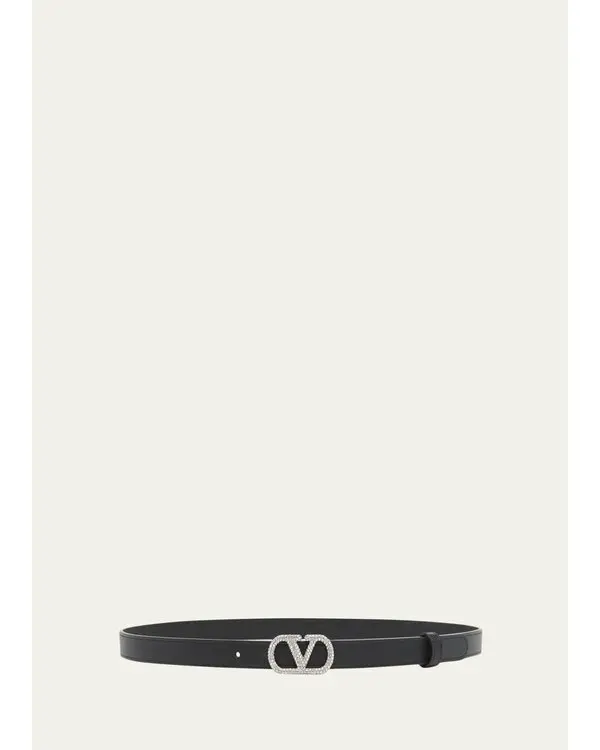 Valentino Garavani Crystal Vlogo Leather Belt, 20mm - Nero