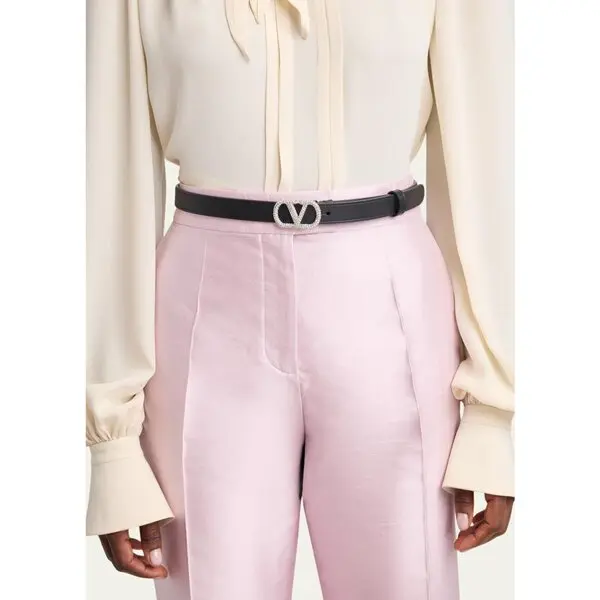 Valentino Garavani Crystal Vlogo Leather Belt, 20mm