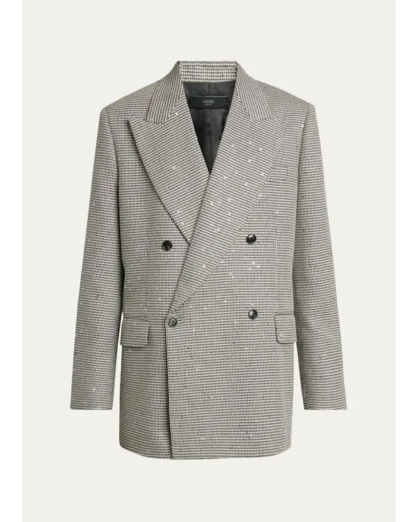 Amiri Houndstooth Double-breasted Peak Lapel Blazer