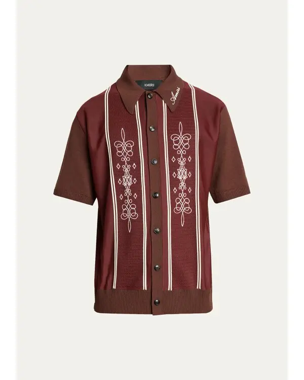 Amiri Abstract Paneled Wool-blend Short-sleeve Shirt