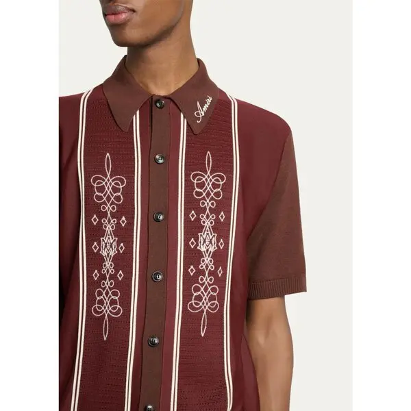 Amiri Abstract Paneled Wool-blend Short-sleeve Shirt