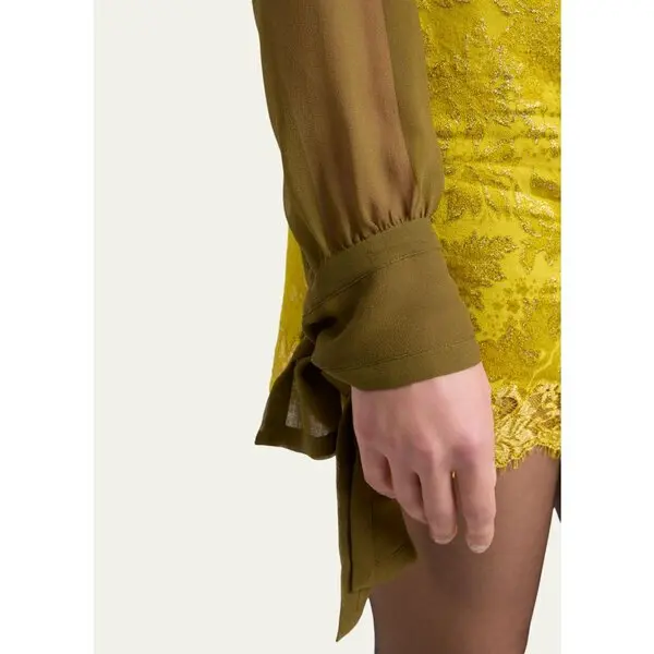 Saint Laurent Lavalliere Silk Long-sleeve Blouse