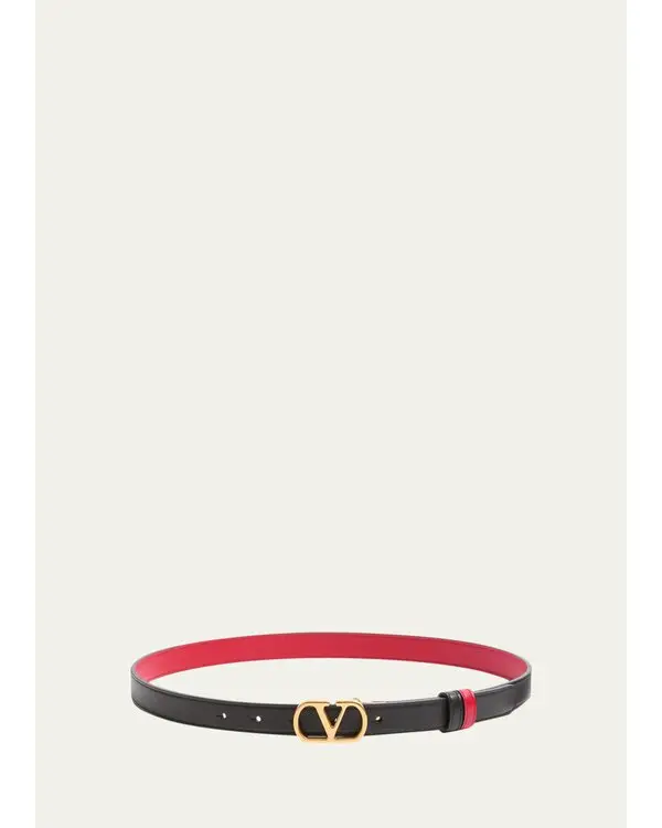 Valentino Garavani Vlogo Signature Reversible Calfskin Belt, 30mm - Nero/red