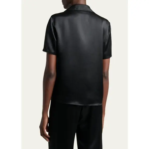 Saint Laurent Lace-trim Short-sleeve Silk Pajama Shirt
